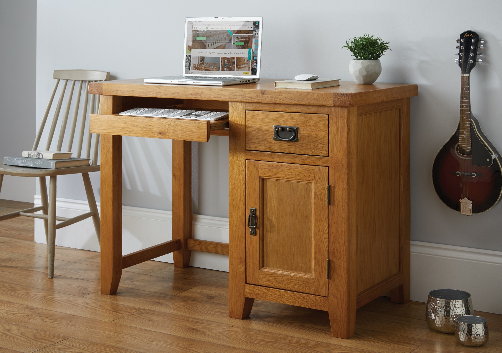 Country Oak Single Pedestal Computer Desk | Home Office A | Top Furniture