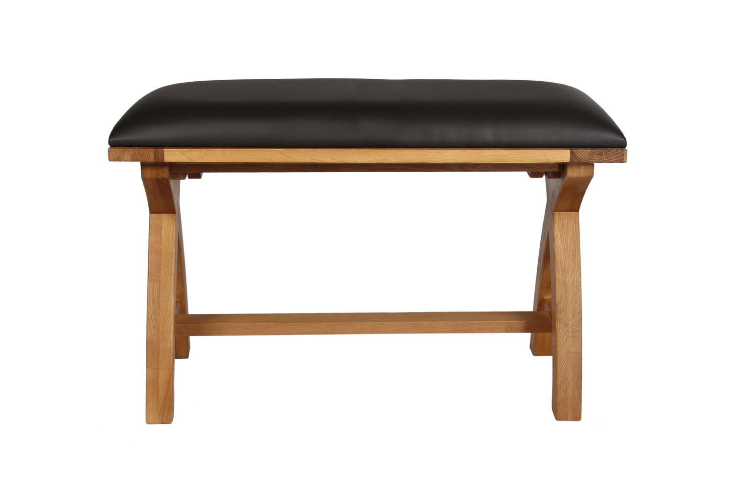 Country Oak 80cm Brown Leather Cross Leg Bench | Fully Assembled