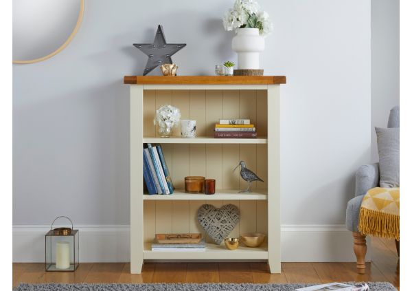 Country Cottage Cream Painted Small Low Oak Bookcase
