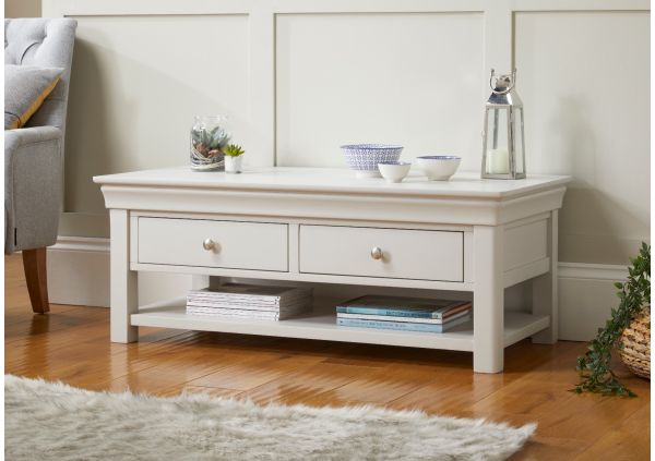 Toulouse Large Grey Painted Coffee Table 4 Drawers with Shelf | Fully ...