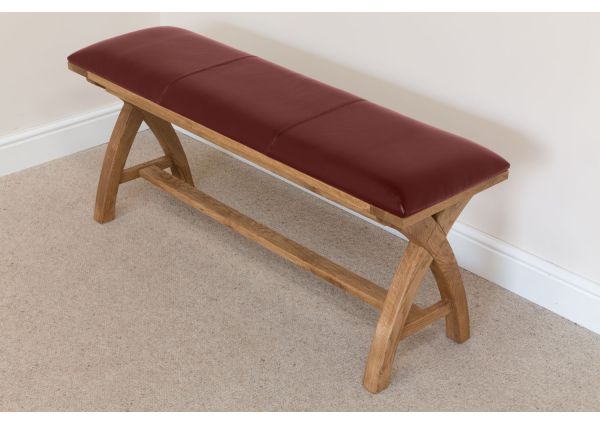 Red Leather Bench | Oak Bench In Red Leather