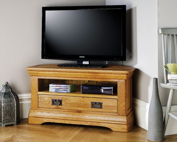 Farmhouse Oak Corner TV Unit with Drawer