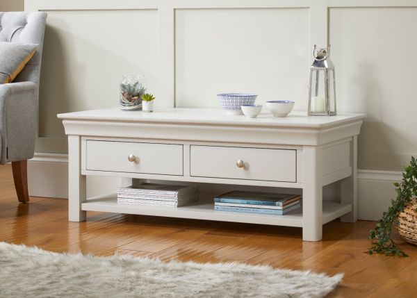 Toulouse Large Grey Painted Coffee Table 4 Drawers with Shelf | Fully ...