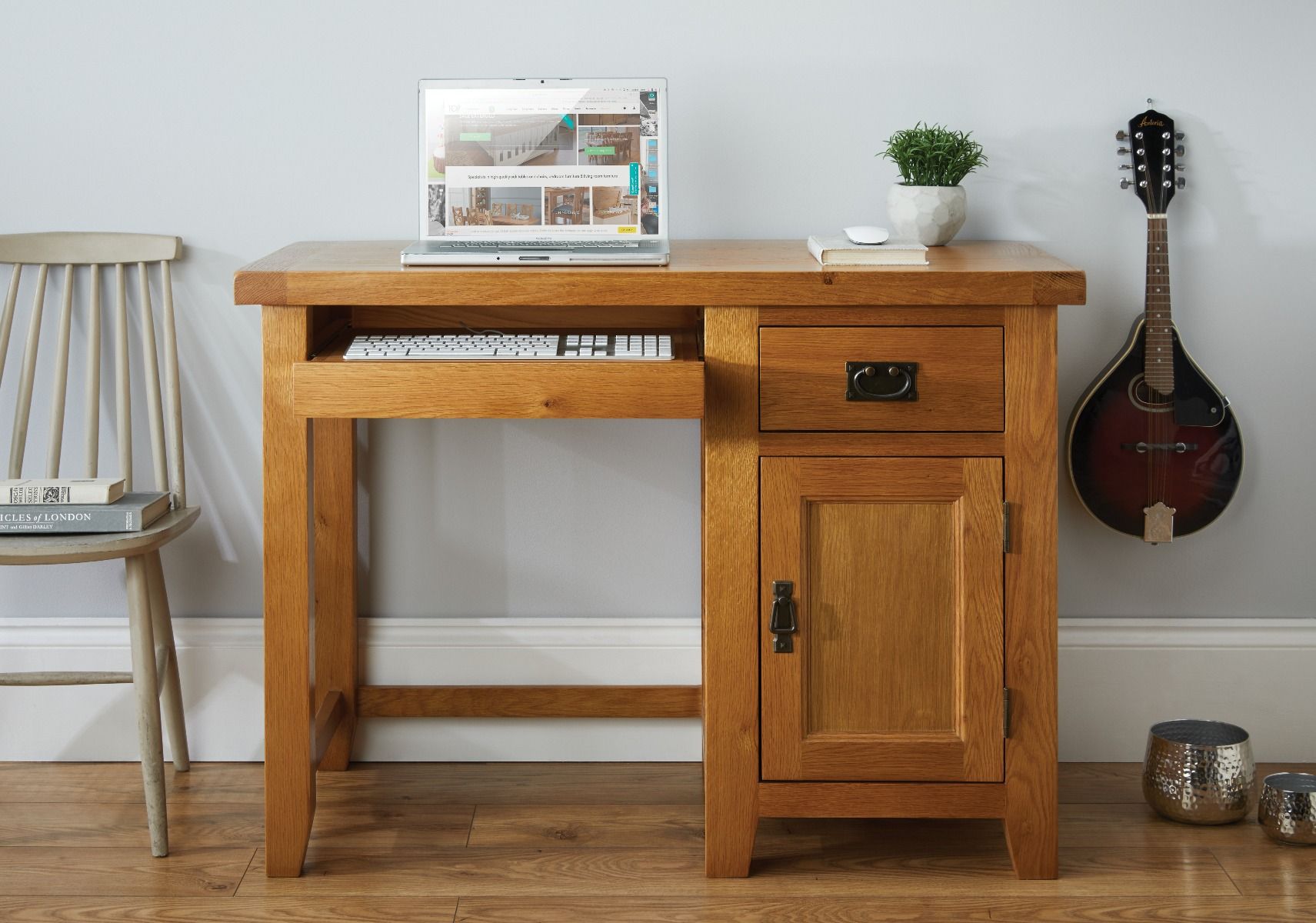 Country Oak Single Pedestal Computer Desk | Home Office A | Top Furniture