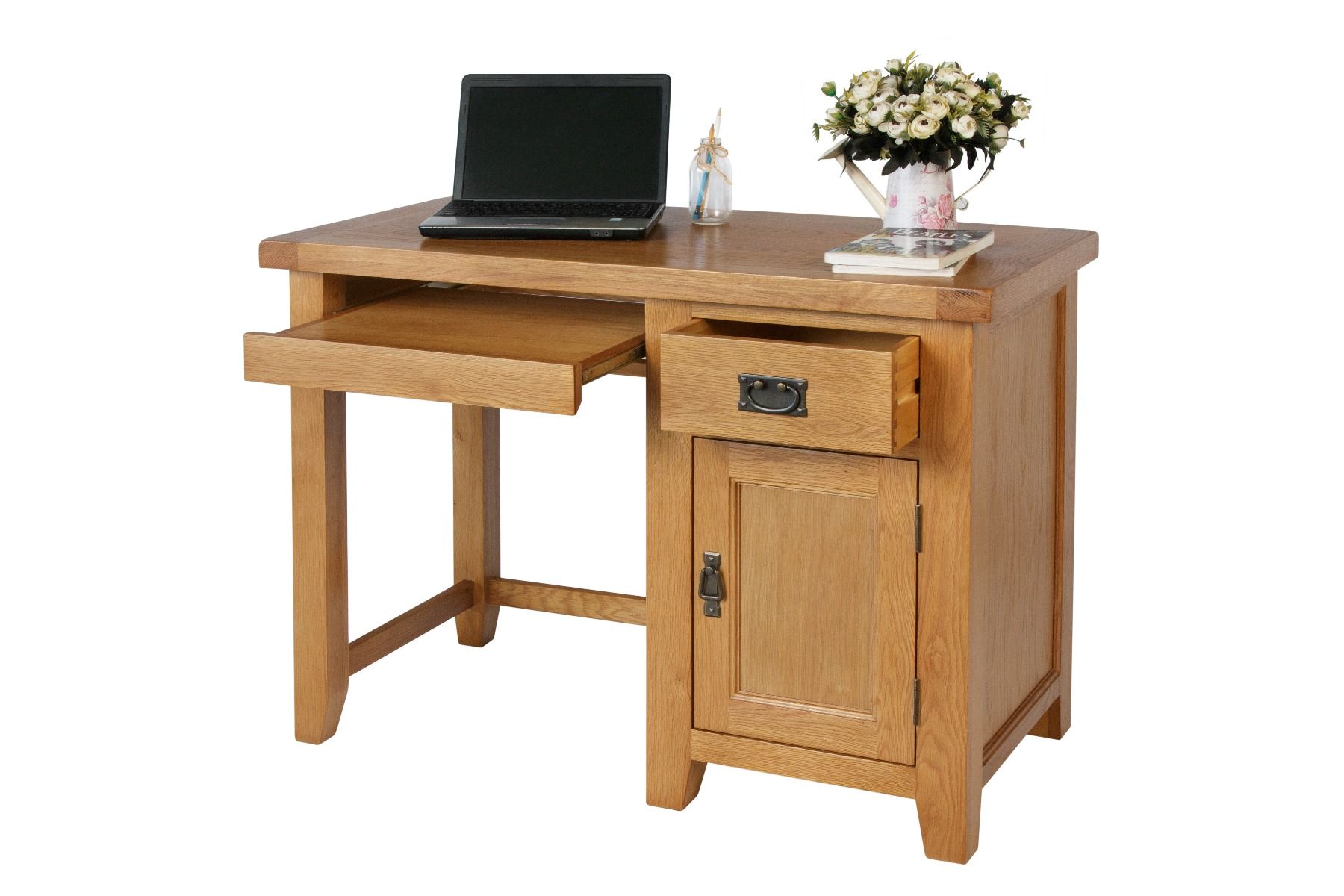 Country Oak Single Pedestal Computer Desk | Home Office A | Top Furniture