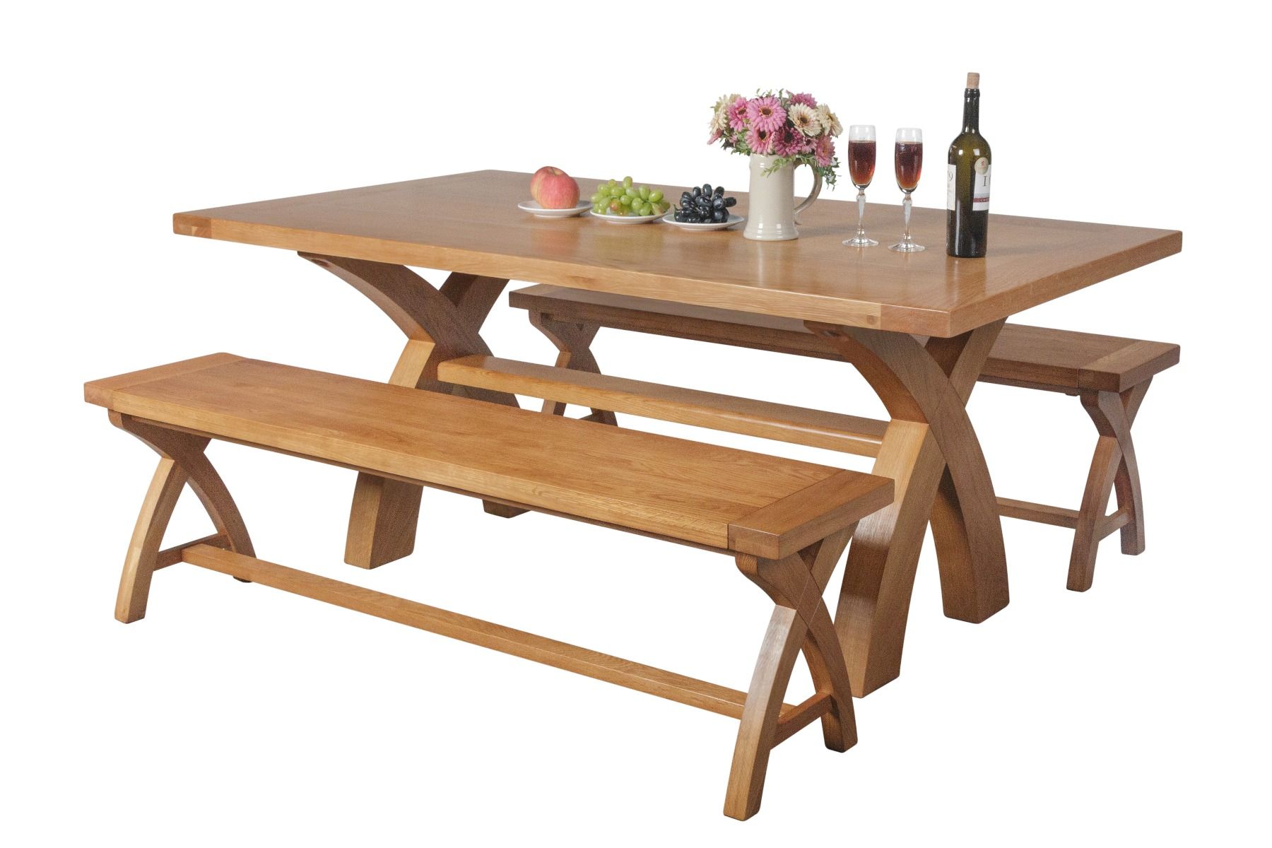 Rustic Oak Dining Table & Bench Dining Set to Seat 8 People