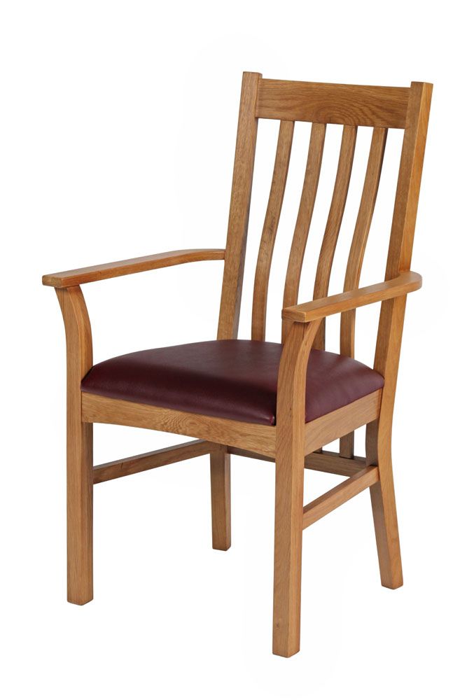 Chelsea Solid Oak Red Leather Carver Dining Chair