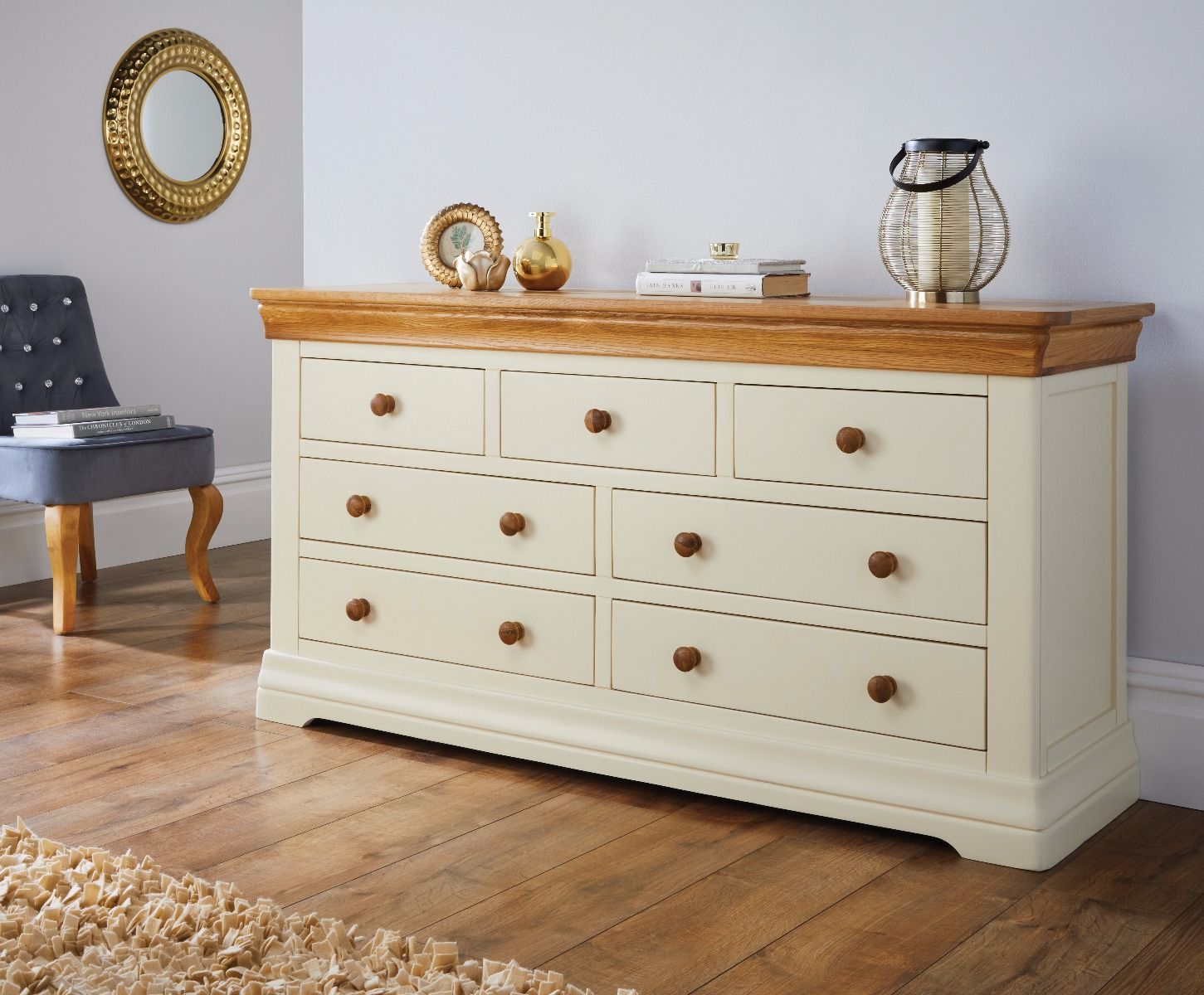 Farmhouse Country Oak Cream Painted 3 Over 4 Chest of Drawers - Free ...
