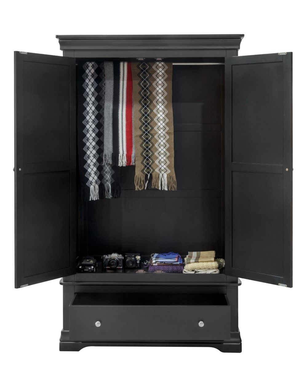 Toulouse Black Painted Double Wardrobe with Drawer