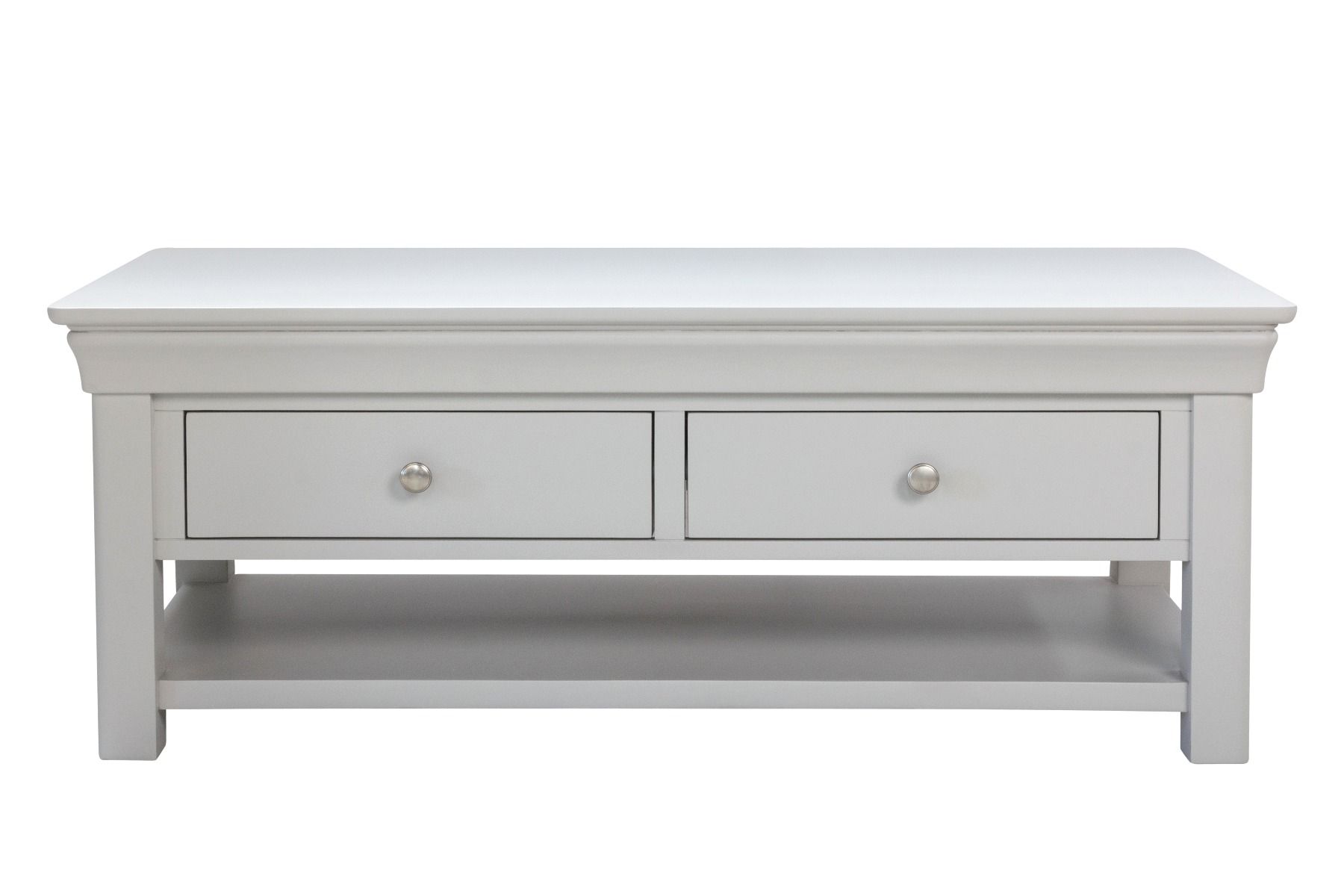 Toulouse Large Grey Painted Coffee Table 4 Drawers with Shelf | Fully ...