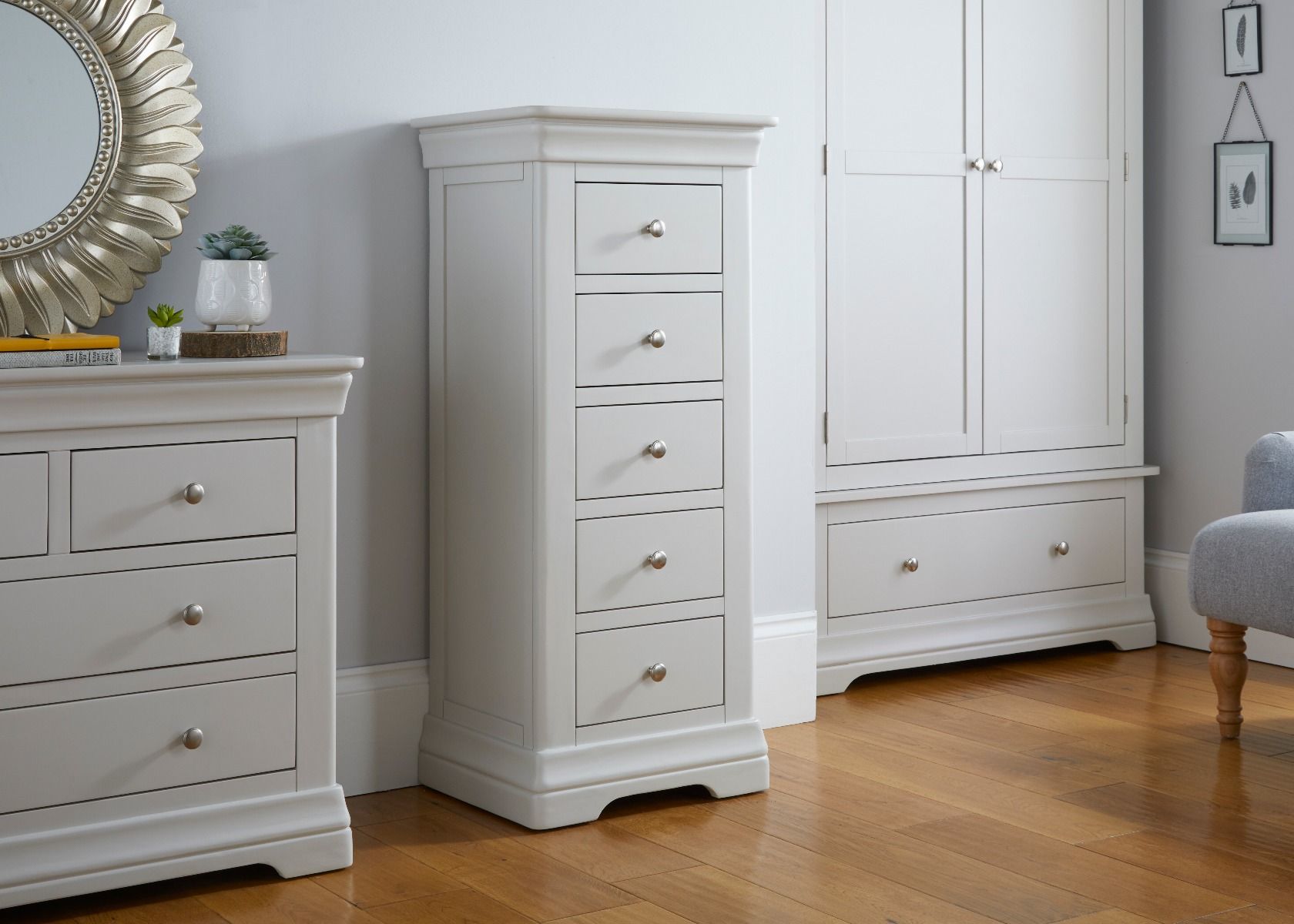 Toulouse Grey Painted 5 Drawer Tallboy Wellington Chest of Drawers ...