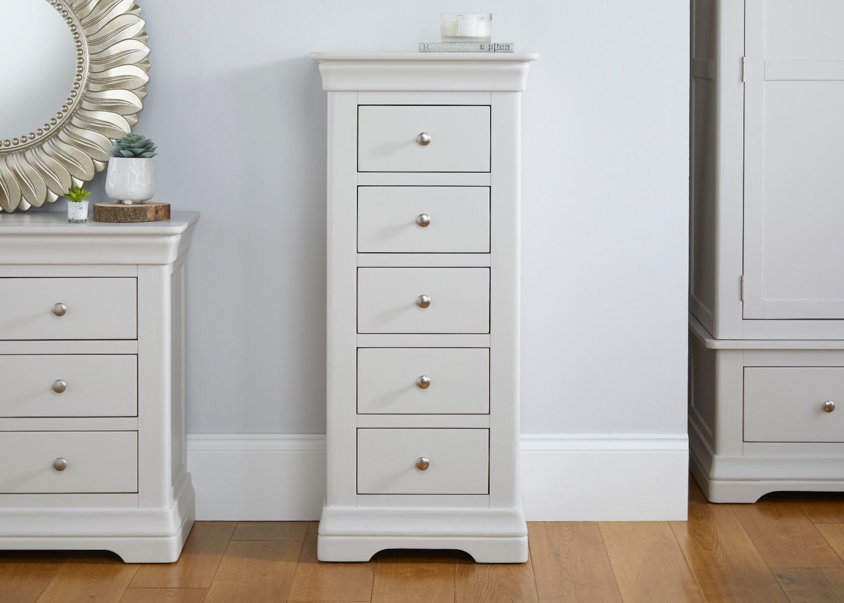 Toulouse Grey Painted 5 Drawer Tallboy Wellington Chest of Drawers ...