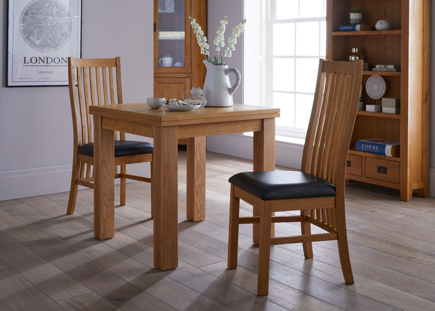 Lichfield Flip Top Oak Dining Table 80cm x 80cm 80cm x 160cm size
