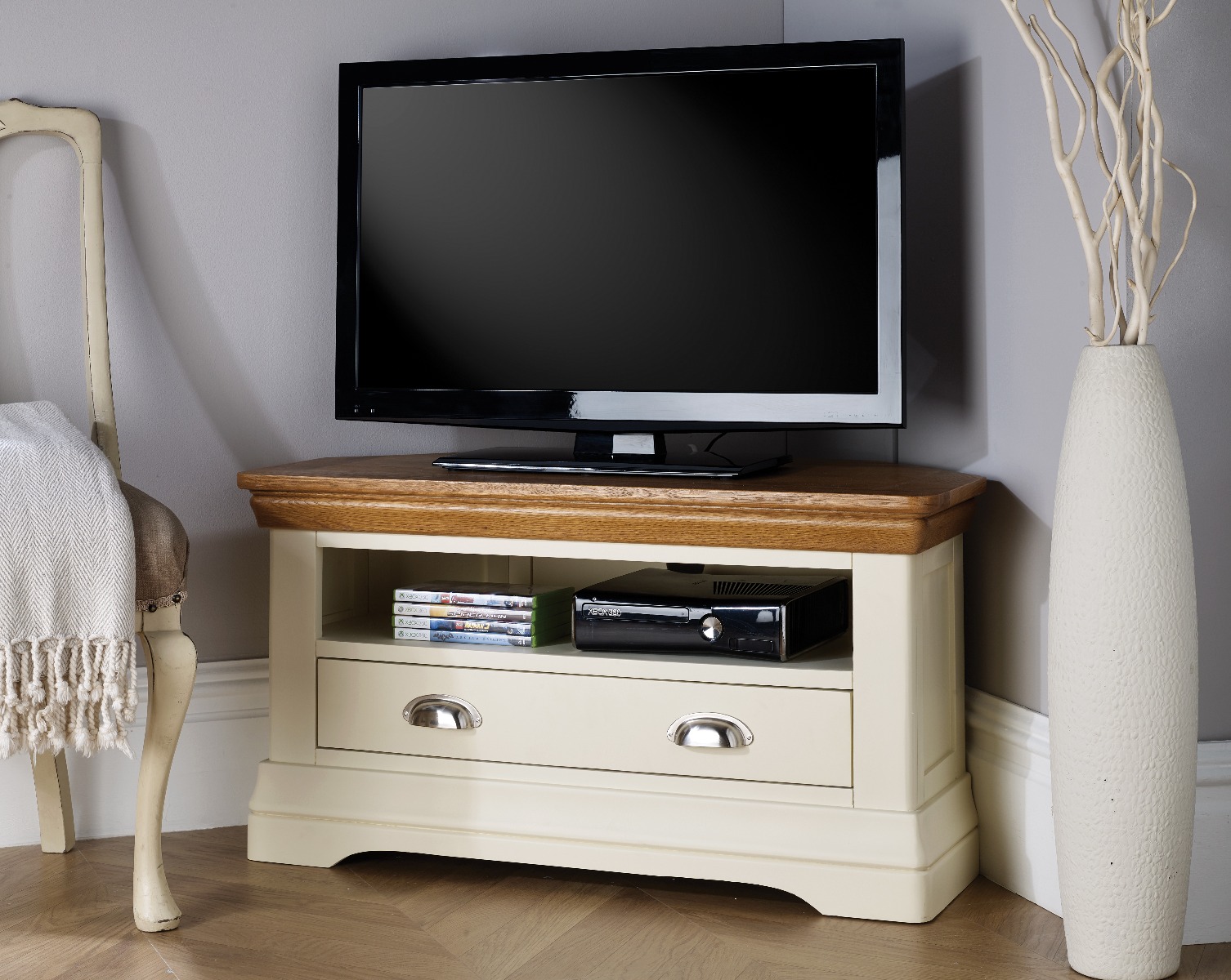 Farmhouse Cream Painted Corner TV Unit - Free Delivery | Top Furniture