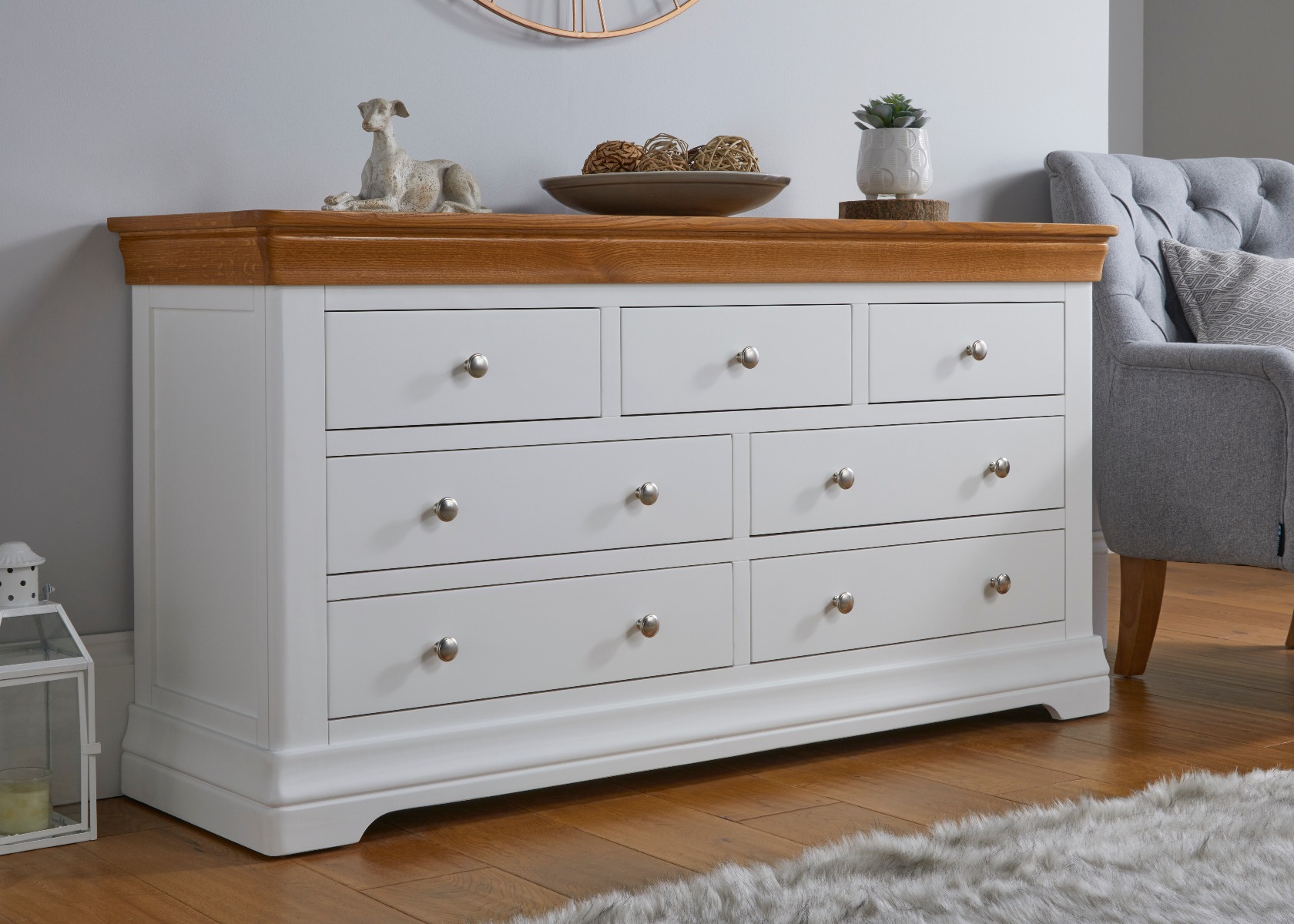 Farmhouse White Painted 3 Over 4 Oak Chest of Drawers - Free Delivery ...