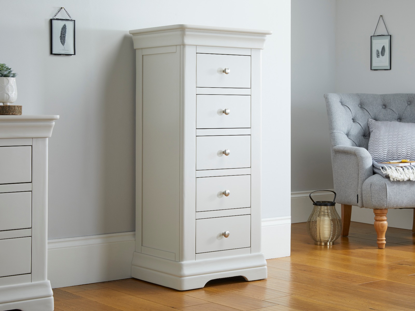 Toulouse Grey Painted 5 Drawer Tallboy Wellington Chest of Drawers ...