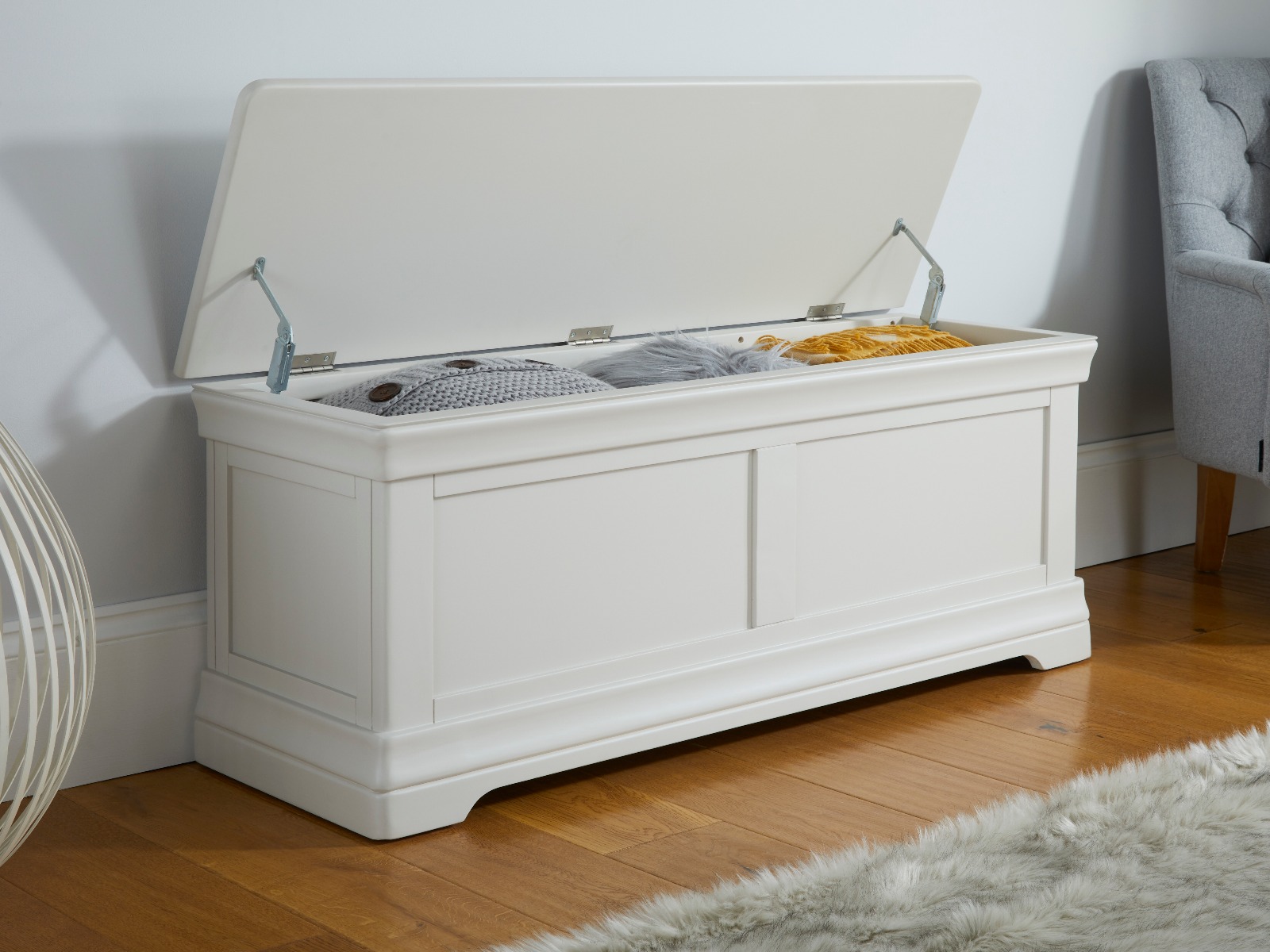 Toulouse Grey Painted Large Storage Blanket Box | Fully Assembled | Top ...